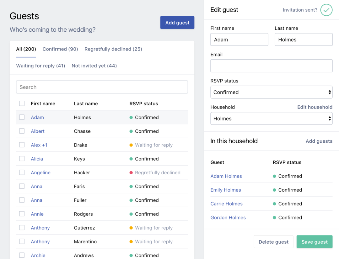Wedding Guest List Manager with Trackable Invitations & RSVPs